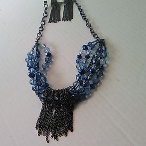 Jewelry | Nwt Blue Crystal Necklace And Chain Set | Poshmark